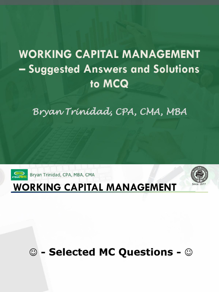 Working Capital Management-5.24 - Suggested Answers and Solutions To ...