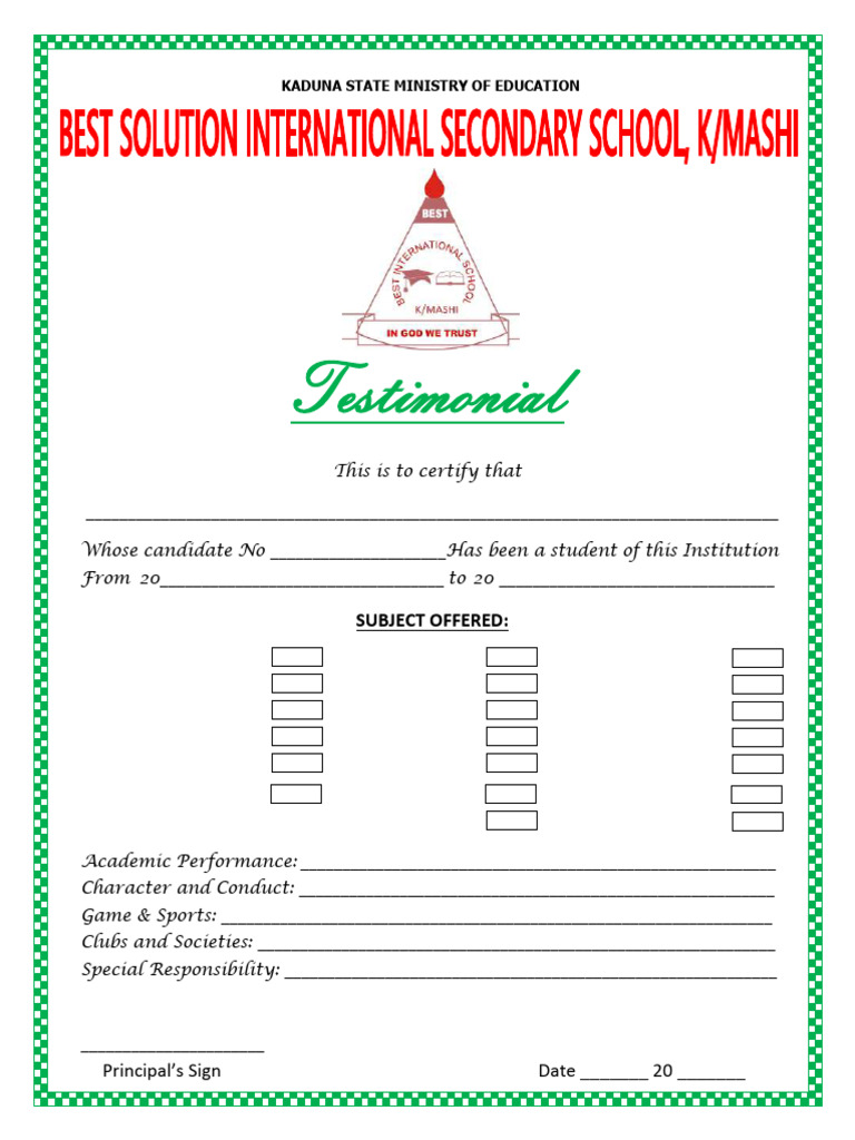 Student Testimonial Certificate Template | PDF
