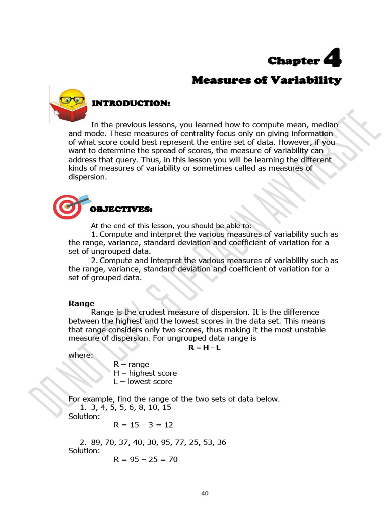 Chapter 4 Measures of Variability | PDF | Variance | Coefficient Of Variation