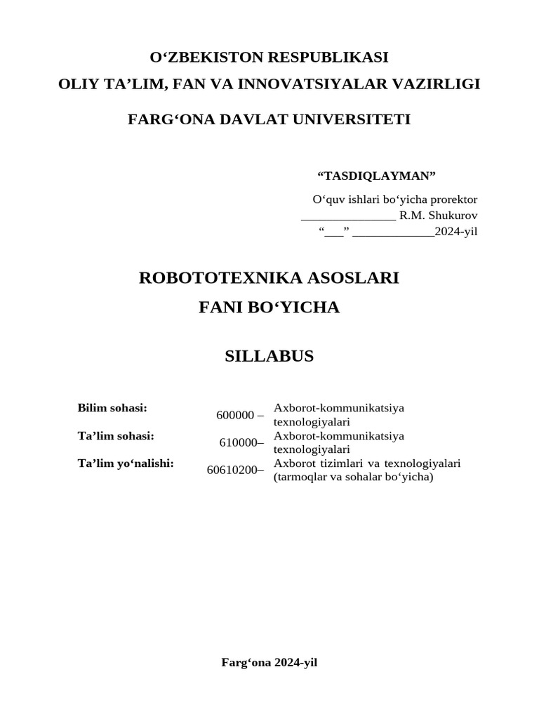 Sillabus - Robototexnika Asoslari | PDF