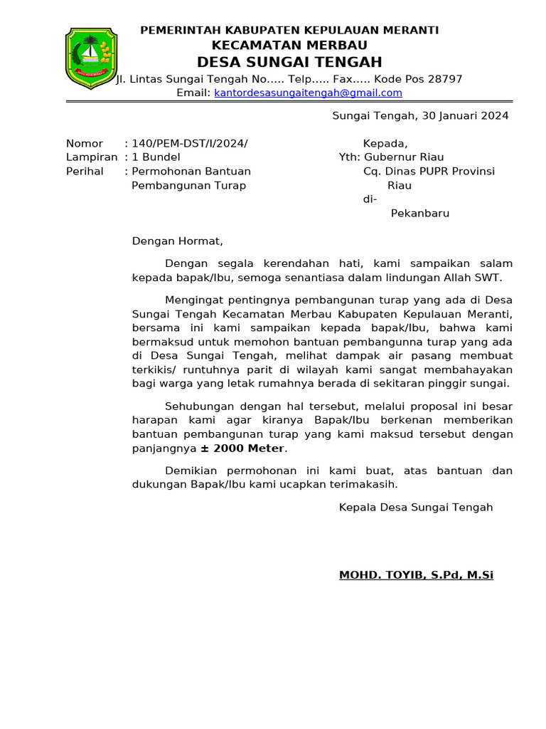 Permohonan Bantuan Pembangunan Turap | PDF