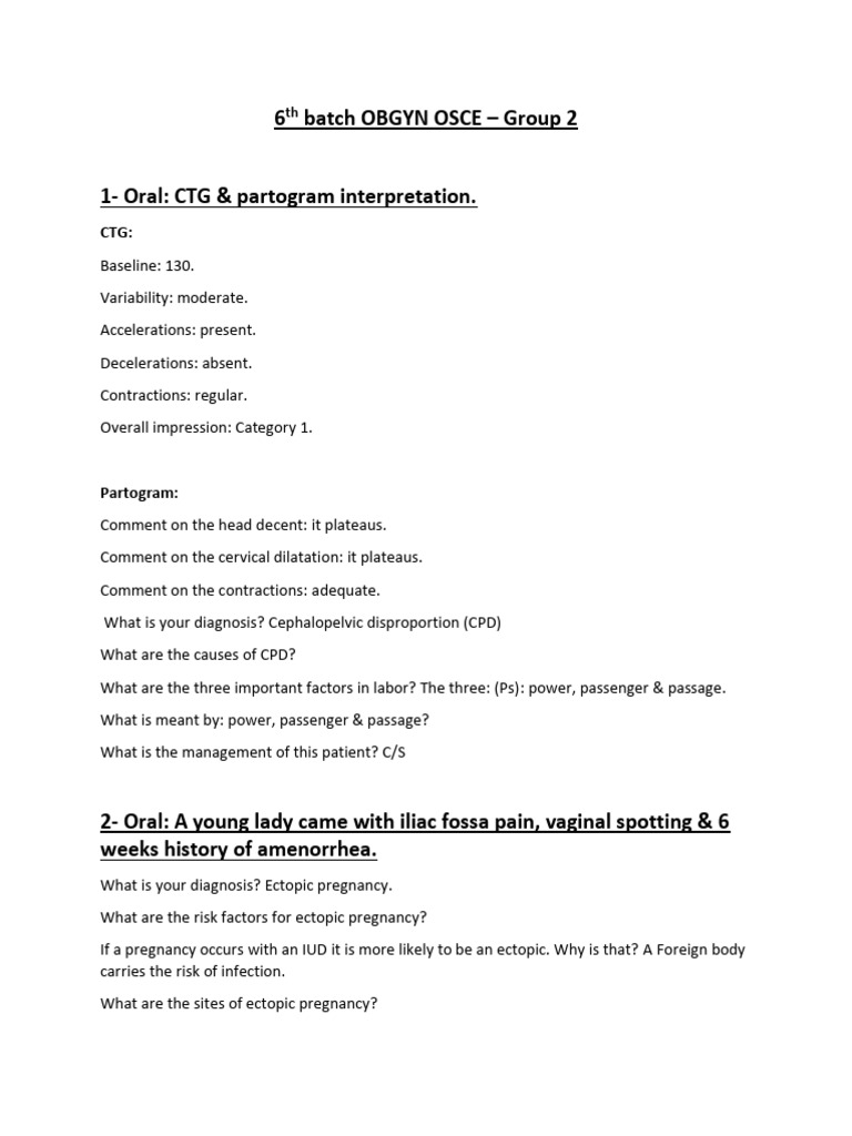 6th Batch OBGYN OSCE - Group 2 | PDF | Physical Examination | Pregnancy