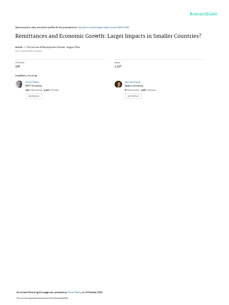 Remittances and Economic Growth Larger Impacts in | PDF | Economic ...