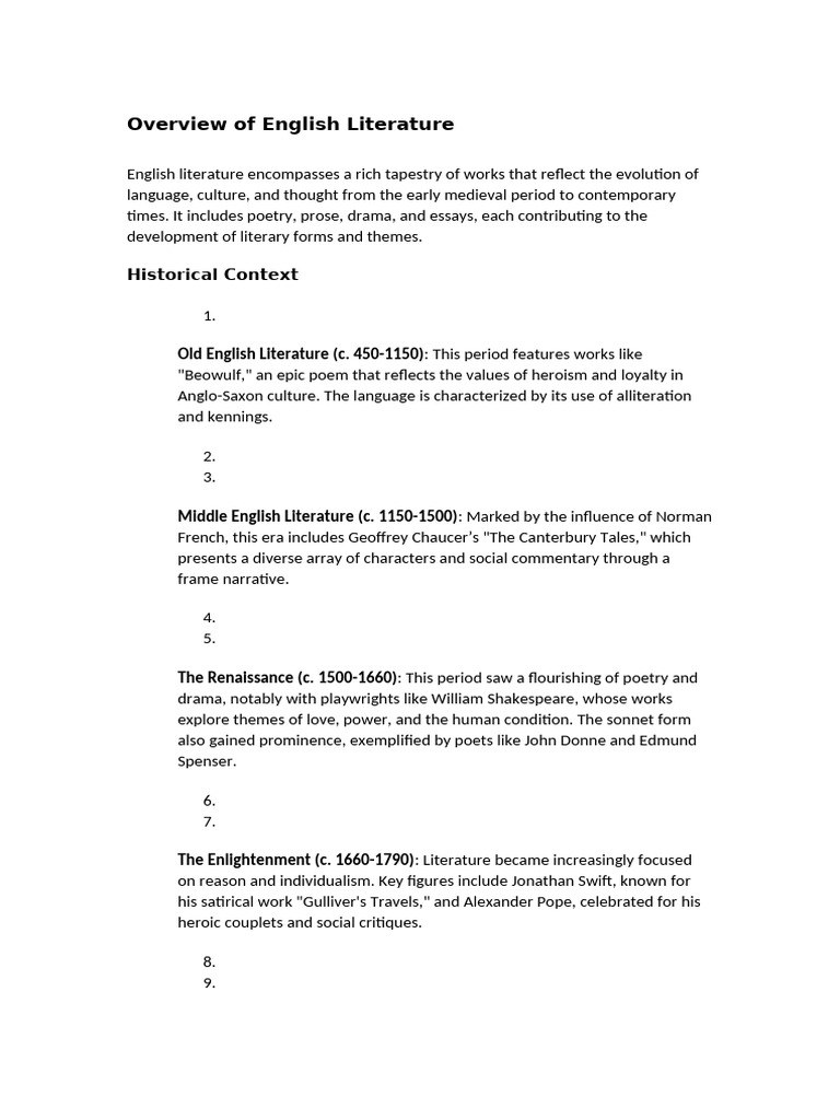 Brief Eng Lit Intro | PDF | English Literature | Poetry