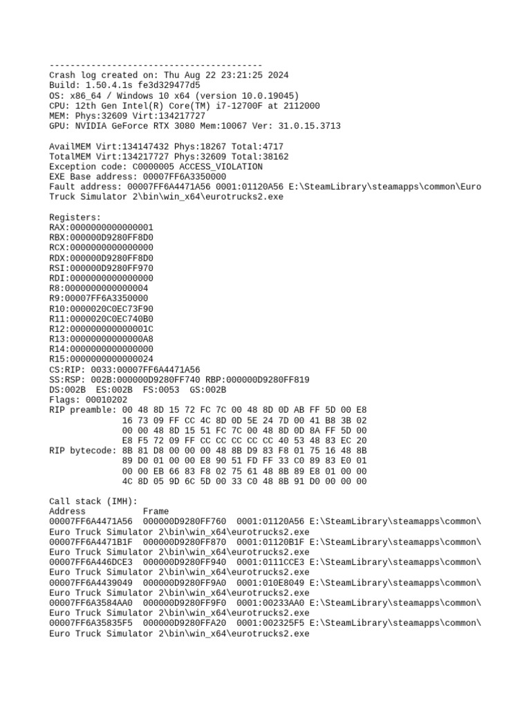 Euro Truck Simulator 2 Crash Log | PDF | Computer Architecture | Microsoft Windows