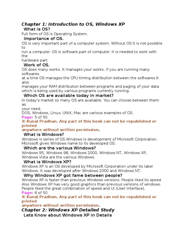 Chapter 1: Introduction To OS, Windows XP: What Is OS? Importance of OS ...