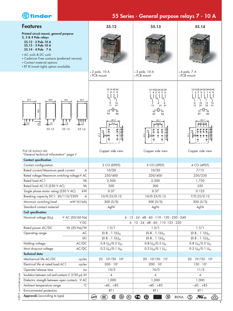 Finder 55 34 9 024 0040 PCB Mount Relay 24vdc 4 Co 4pdt 55 34 9 024 ...