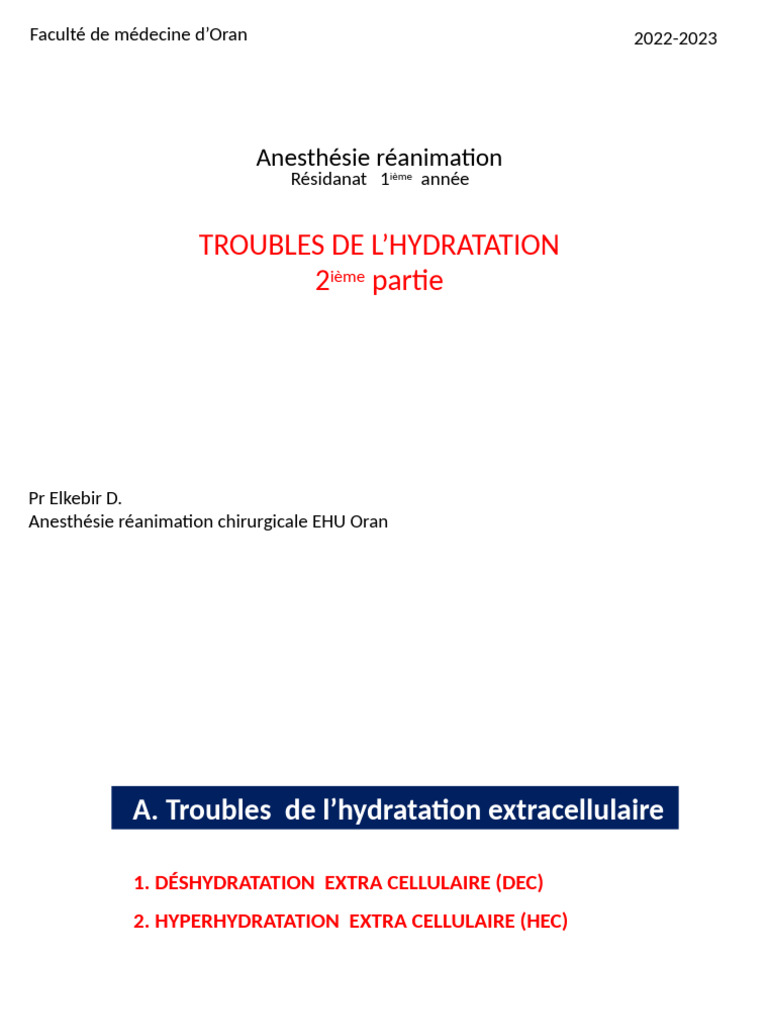 LES TROUBLES HYDRIQUES 2de PARTIE | PDF | Déshydratation (médecine ...