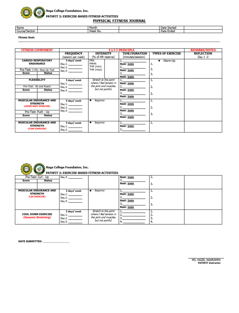 Training Program Journal (2) | PDF | Physical Exercise | Physical Fitness