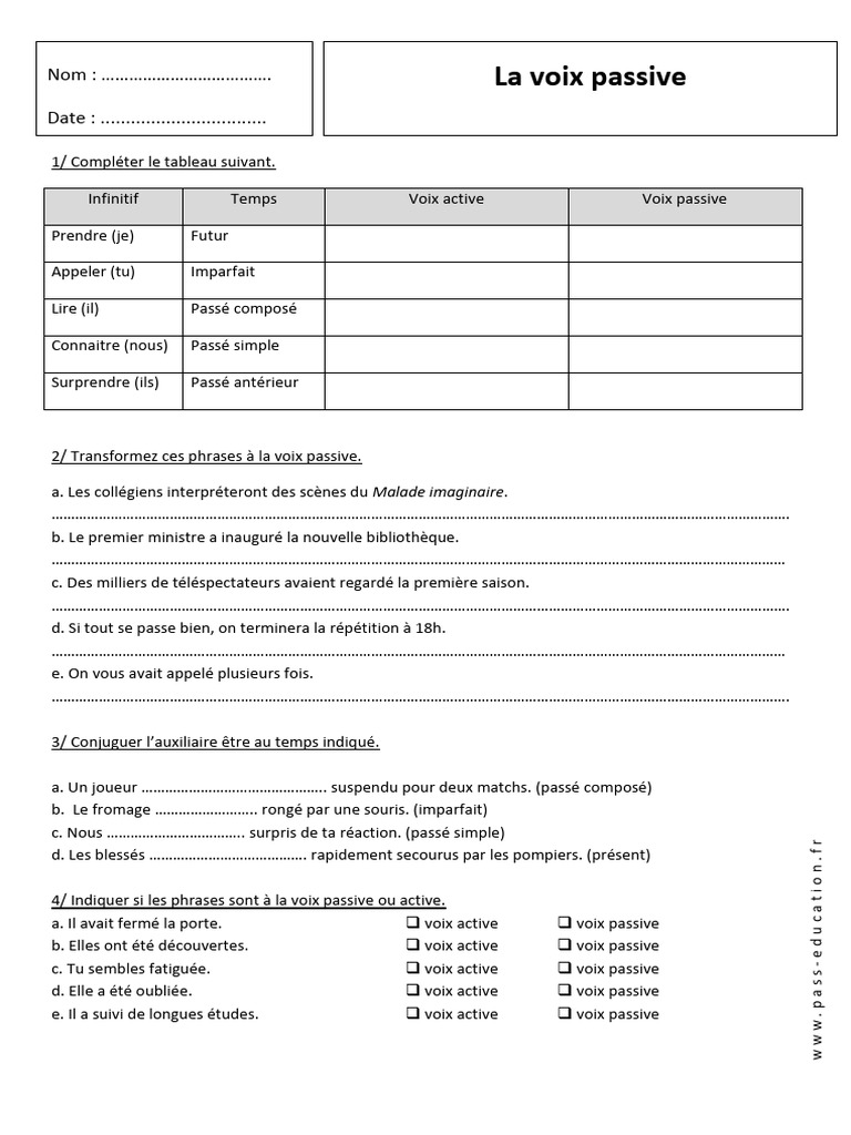 Exercices sur voix active et passive 5ème | PDF