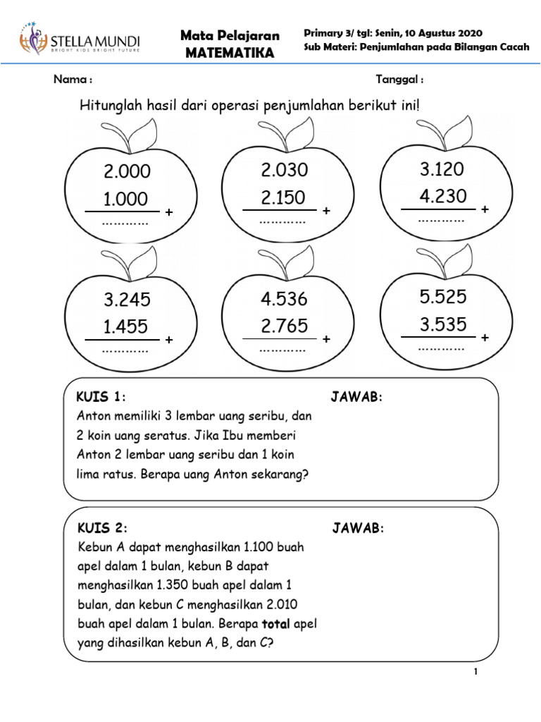 10 AGUSTUS - MAT - PENJUMLAHAN BILANGAN CACAH - P3 | PDF