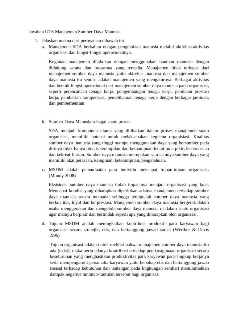 Jawaban UTS Manajemen Sumber Daya Manusia | PDF