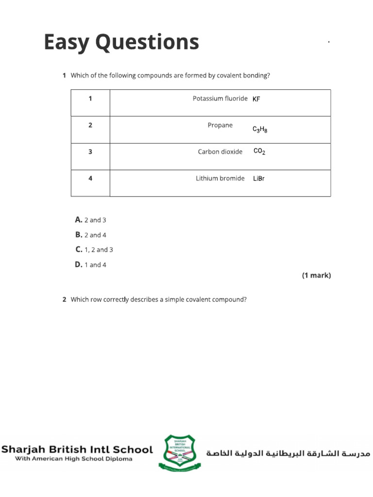 Simple Covalent Bond WS | PDF