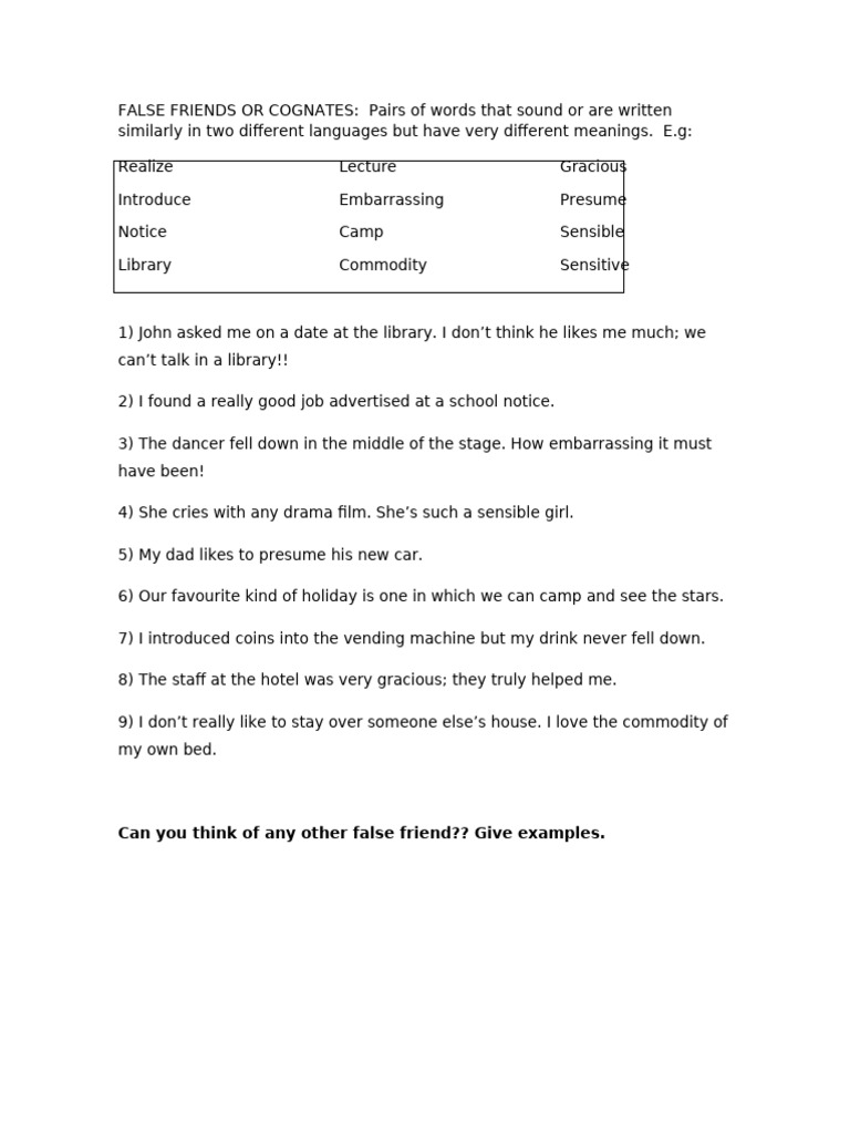 FALSE FRIENDS OR COGNATES | PDF