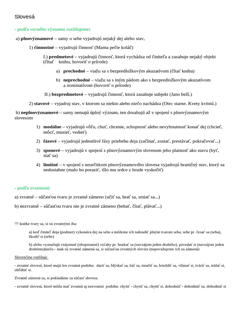 Slovesá Teória | PDF