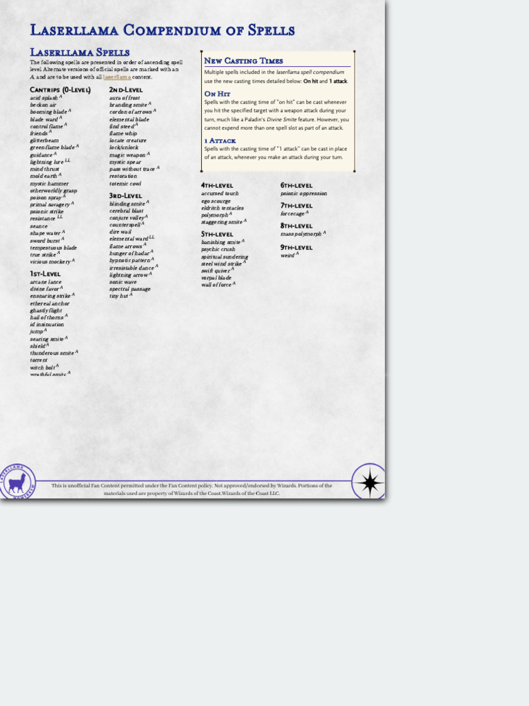Laserllama Compendium of Spells - GM Binder | PDF | Magician (Fantasy ...