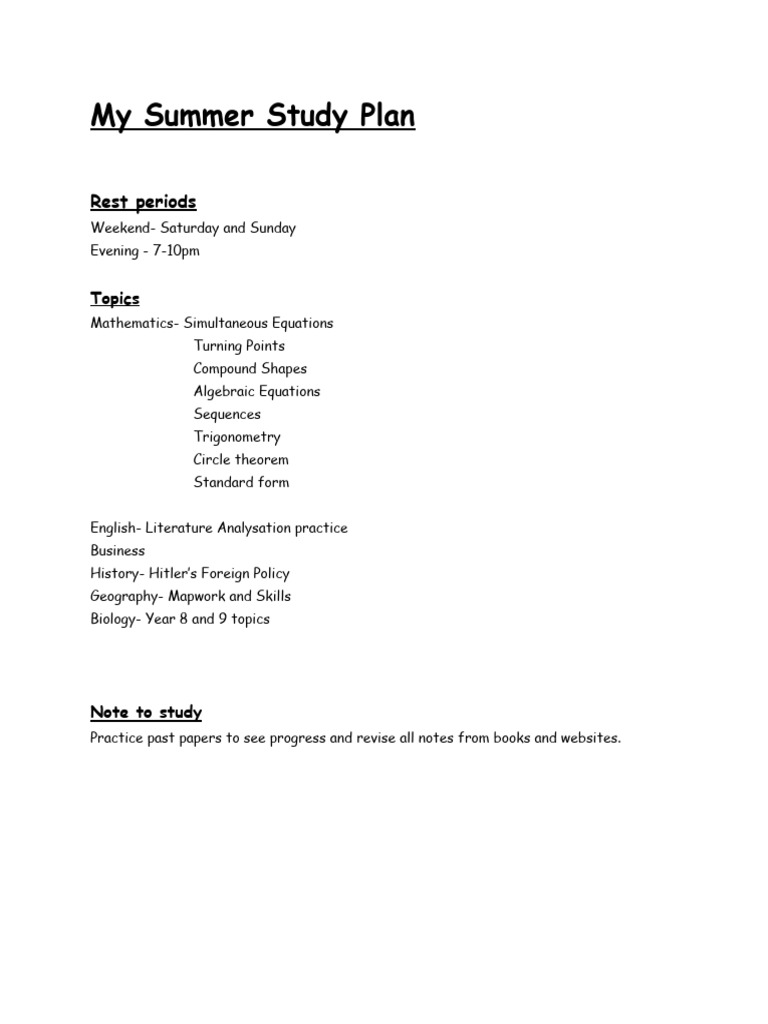 My Summer Study Plan | PDF