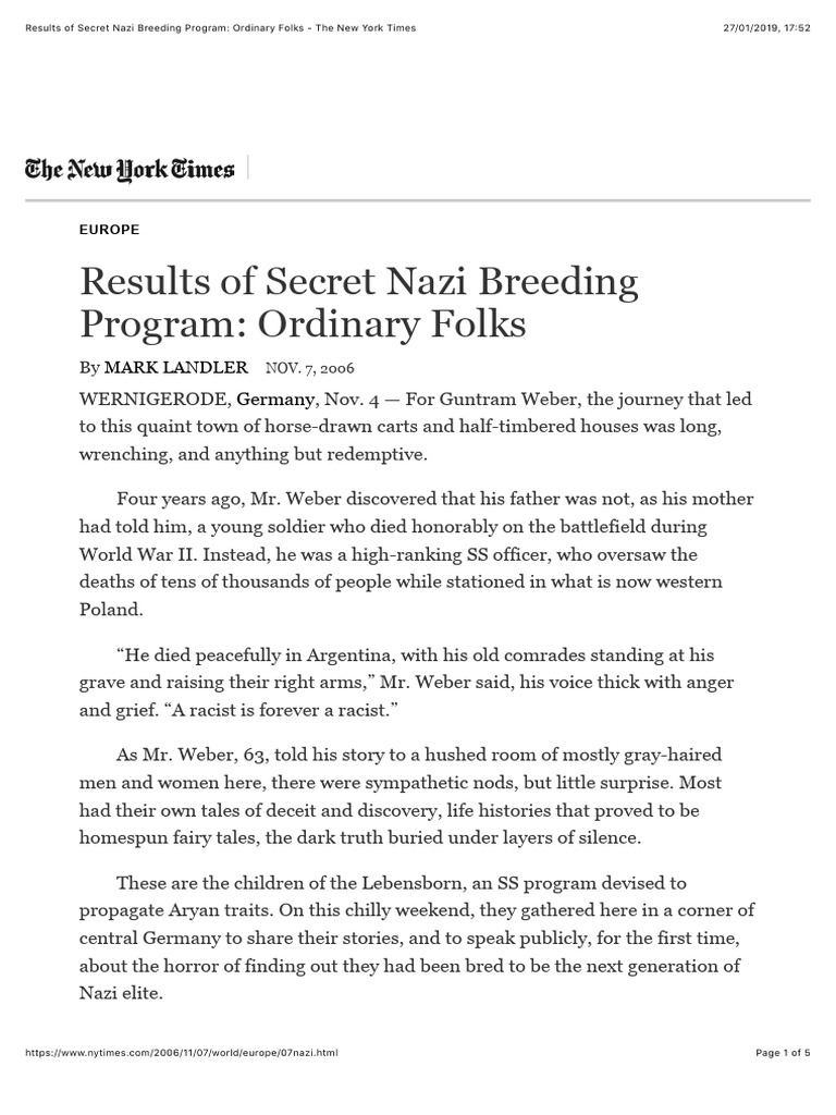Results of Secret Nazi Breeding Program: Ordinary Folks - The New York ...
