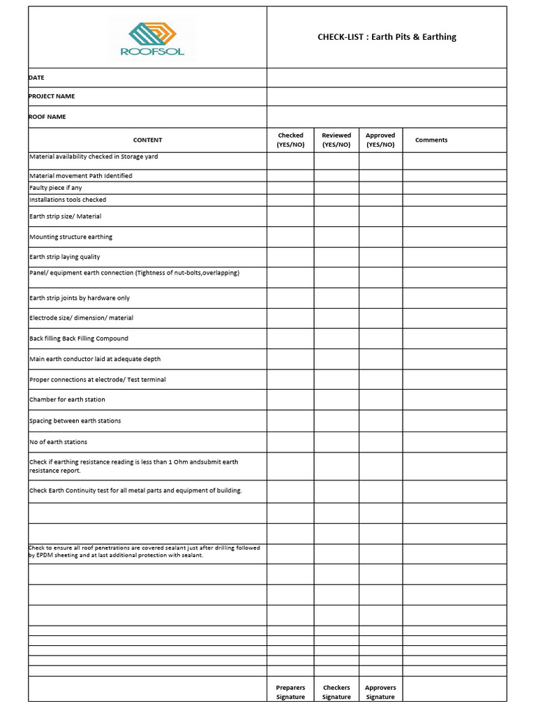 Check List - Earth Pits and Earthing | PDF