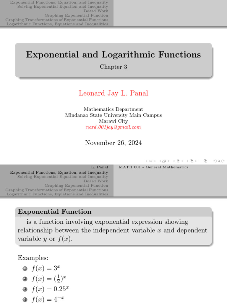 Exponential and Logarithmic Functions | PDF | Exponential Function | Function (Mathematics)