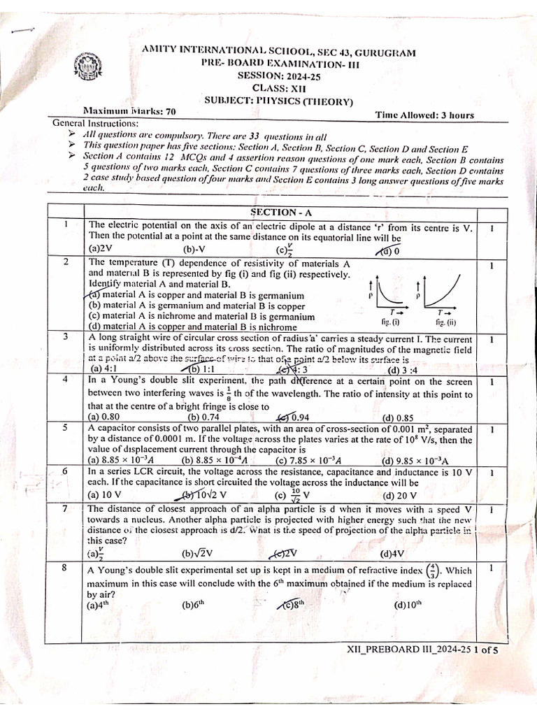 Physics Pre-Board - 3 12th | PDF