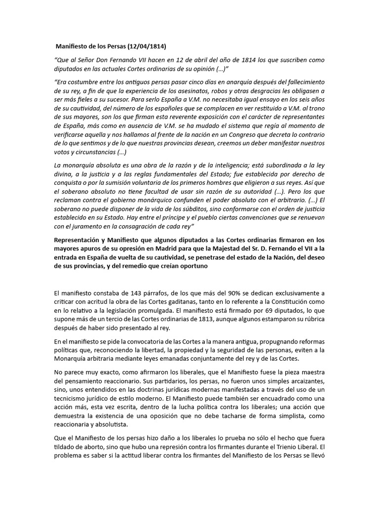 Texto Manifiesto de Los Persas | PDF