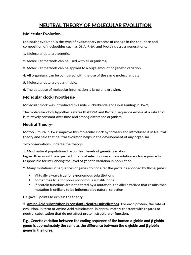 Neutral Theory of Molecular Evolution | PDF | Point Mutation | Mutation