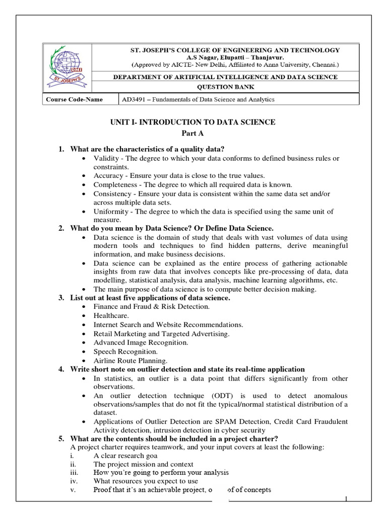AD3491 - Unit 1 - Introduction To Data Science Important Questions 2 ...