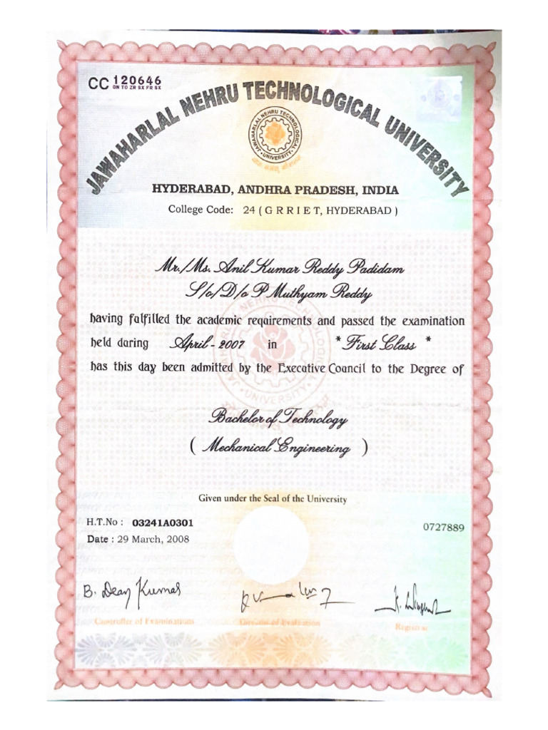 B.tech Certificate | PDF