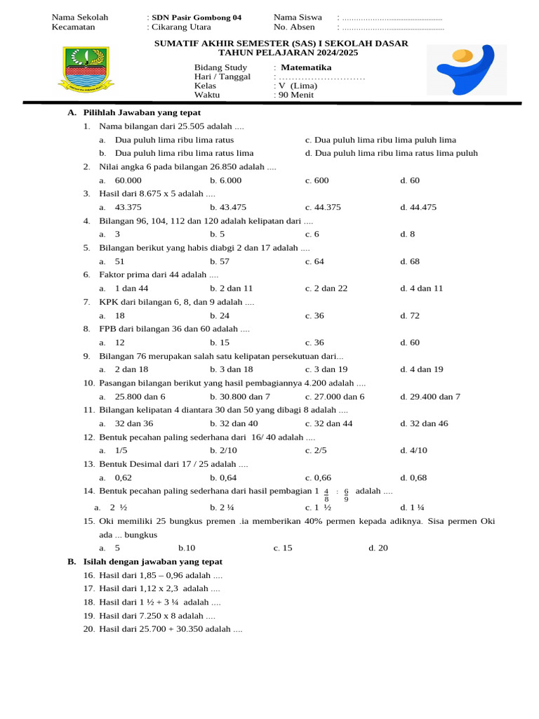 UAS MTK KLS 5 2024 | PDF