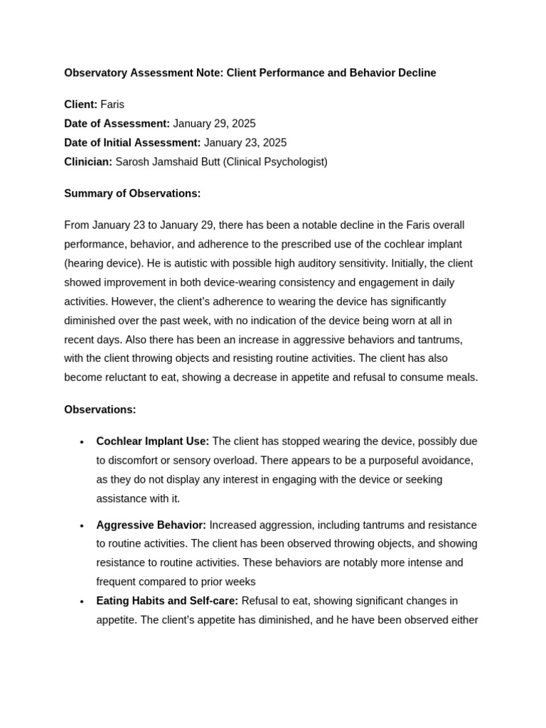 Observatory Assessment Note Faris | PDF | Mental Health | Psychological Concepts