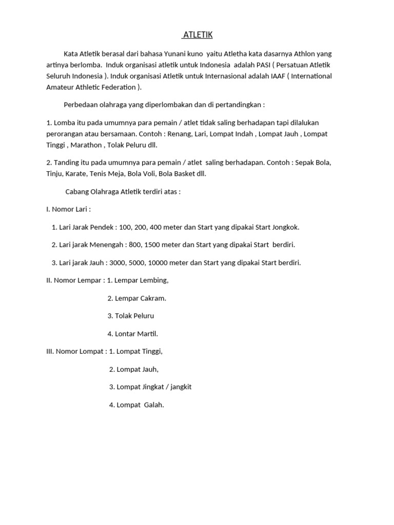 Panduan Lengkap Cabang Atletik | PDF