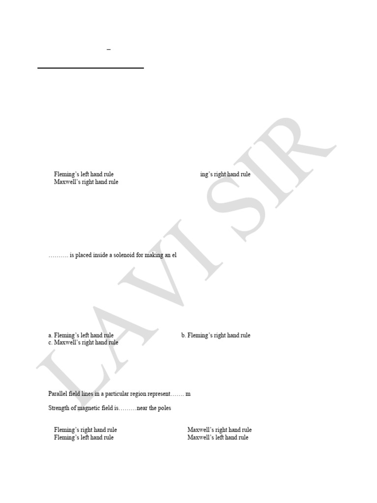 Ch-2 Magnetic Effect of Electric Current Worksheet | PDF | Magnetic ...