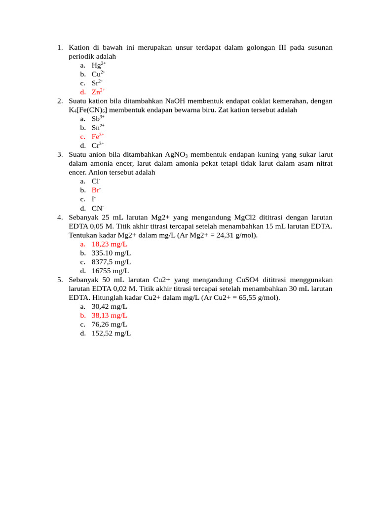 Soal UAP Pemisahan Kation dan Kompleksometri | PDF