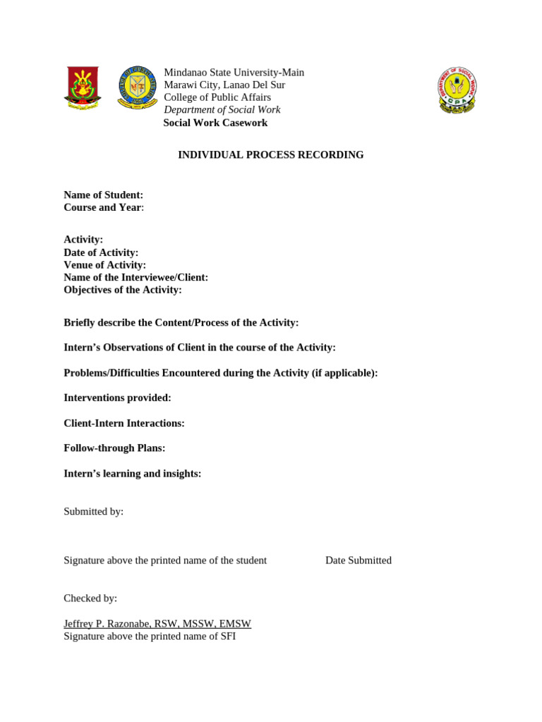 Process Recording Casework | PDF