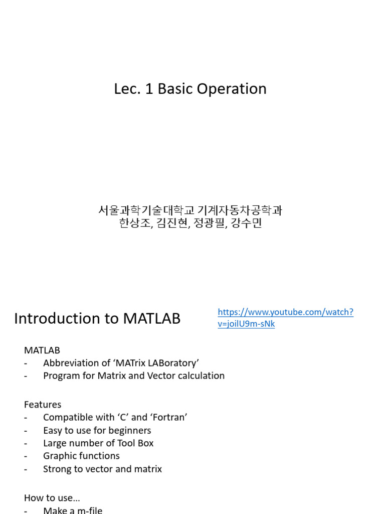 Lec1 - Matlab - Basic Operation | PDF | Matrix (Mathematics) | Matlab