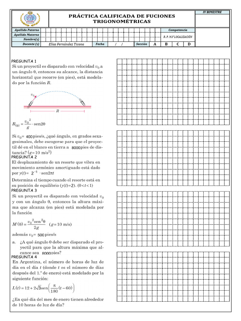 Evaluación Funciones Trigonométricas 5° | PDF