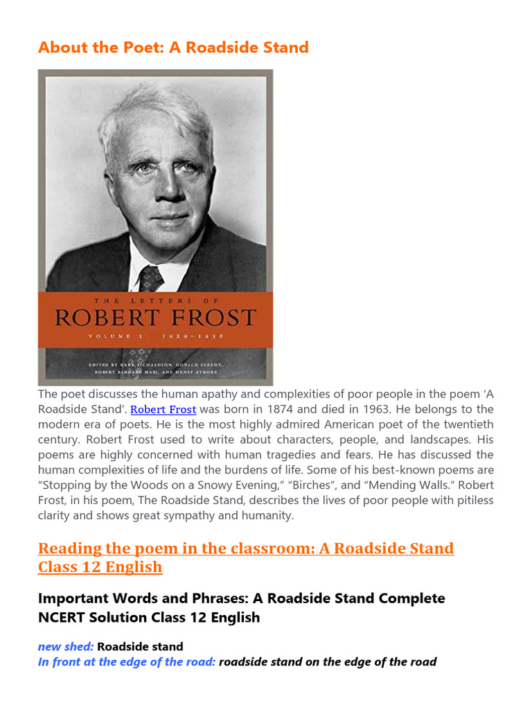 A Roadside Stand-Robert Frost | PDF | Poetry