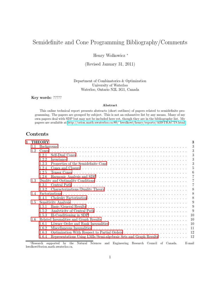 Semi Definite And Cone Programming Pdf Linear Programming Matrix Mathematics