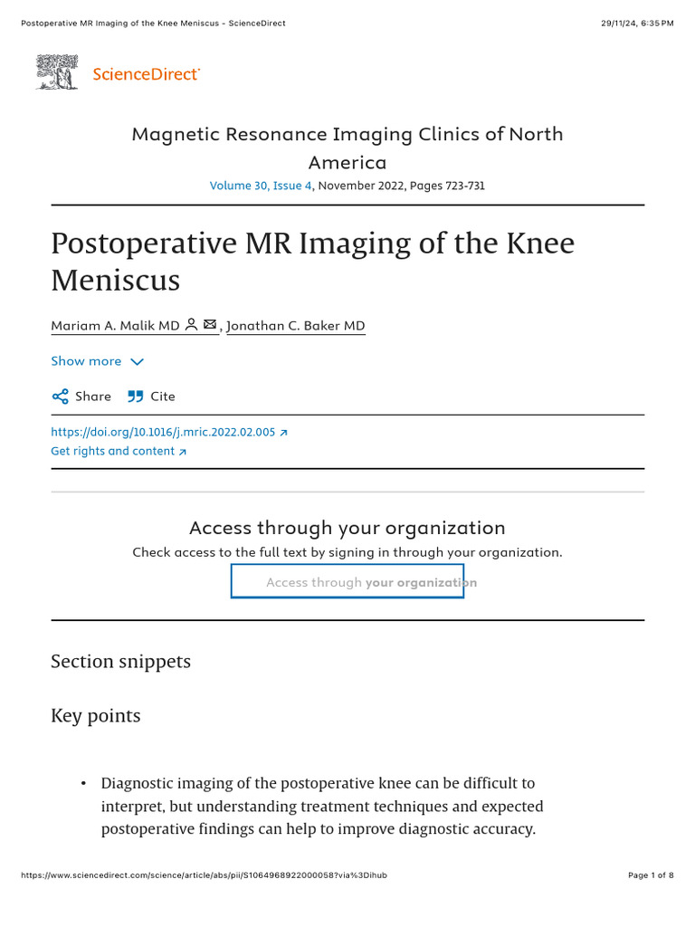 Postoperative MR Imaging of The Knee Meniscus - ScienceDirect | PDF ...