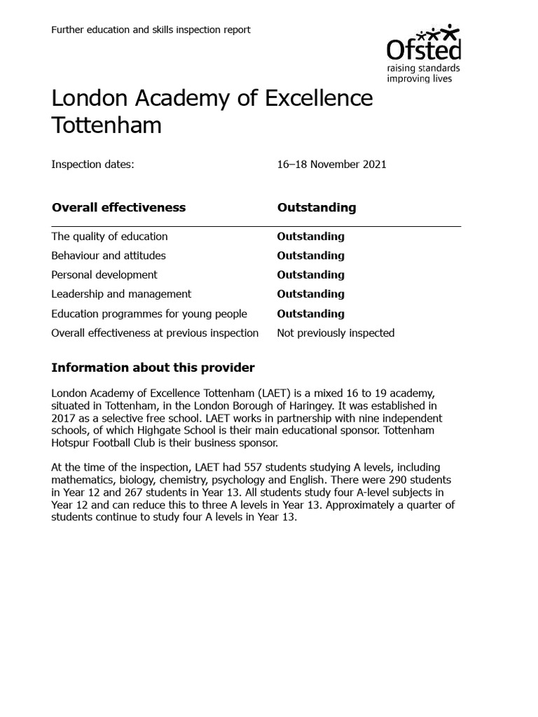 London Academy of Excellence Tottenham 10196041 Final PDF | PDF | Teachers | Learning