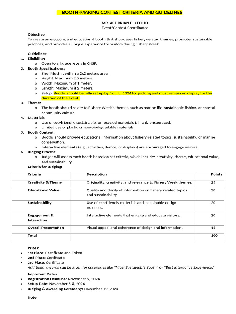Booth Bazaar Contest Guidelines | PDF