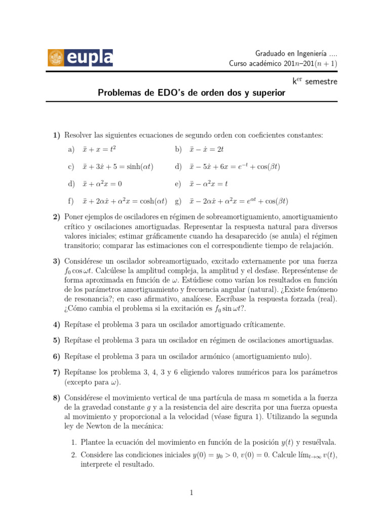 Problemas EDO 2 | PDF | Oscilación | Ingeniería mecánica