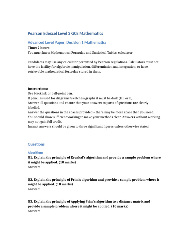 Decision 1 Mathematics Past Paper | PDF | Mathematics | Mathematical Relations