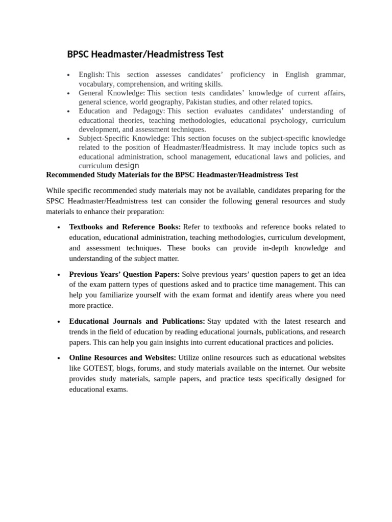 BPSC Headmaster | PDF