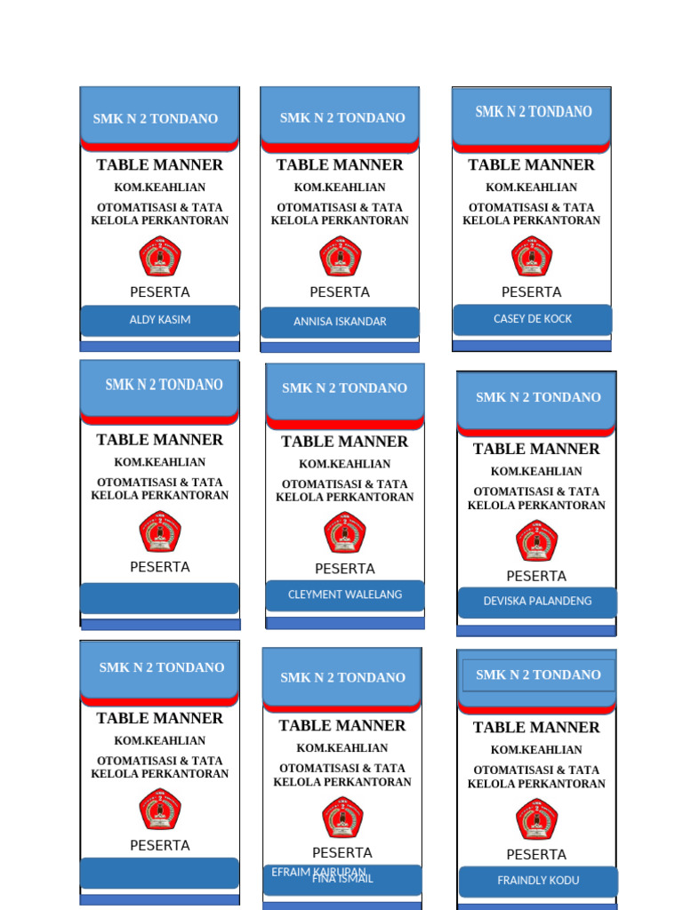 NAME TAG TABLE MENNER X.3 OTKP | PDF