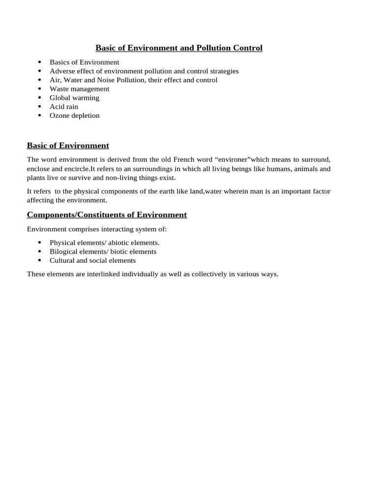 Basics of Environment and Pollution Control | PDF
