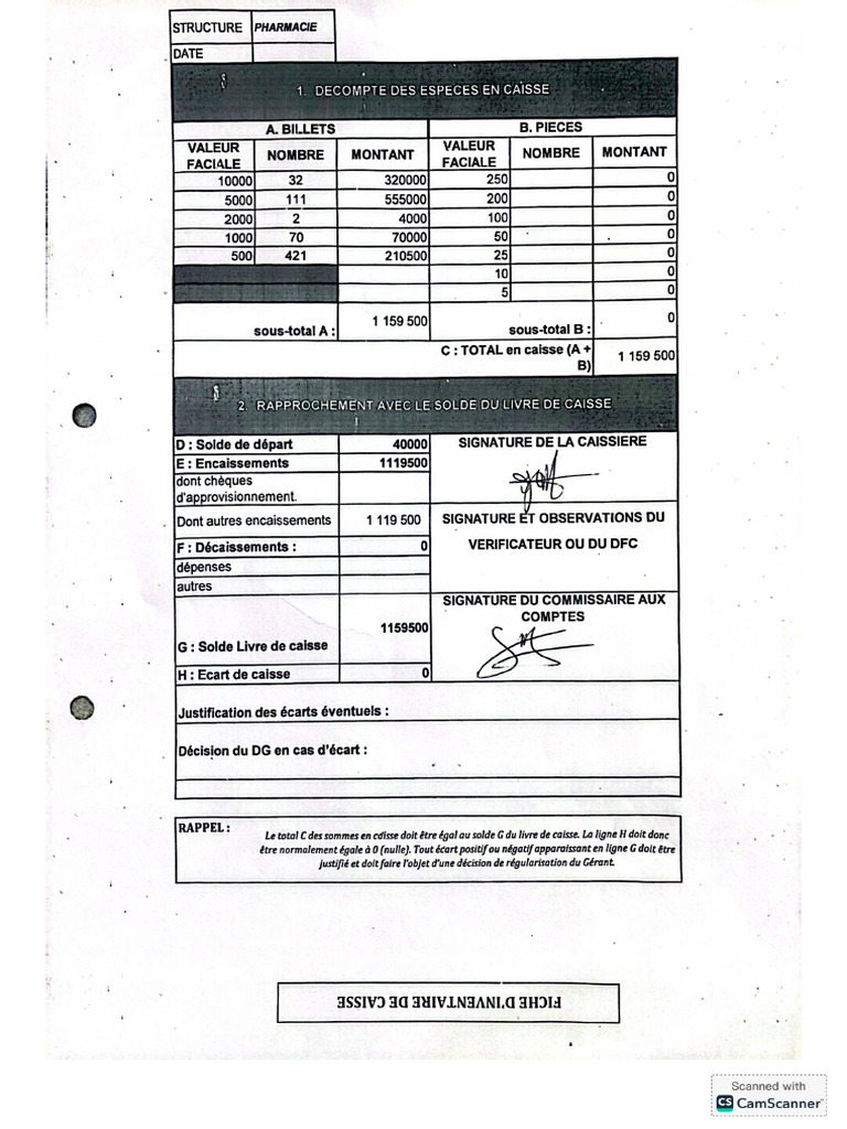 Fiche D'inventaire de Caisse | PDF