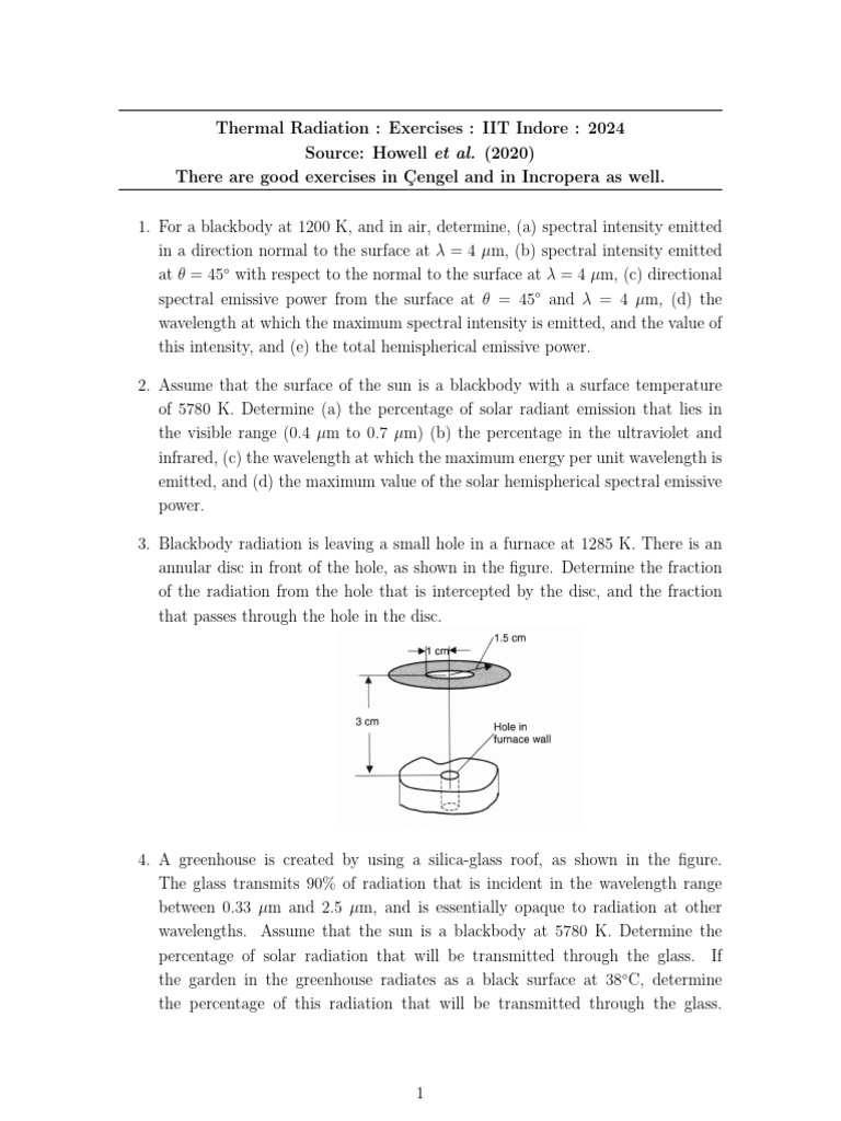 Thermal Radiation Exercises for IIT Indore | PDF | Greenhouse Effect ...