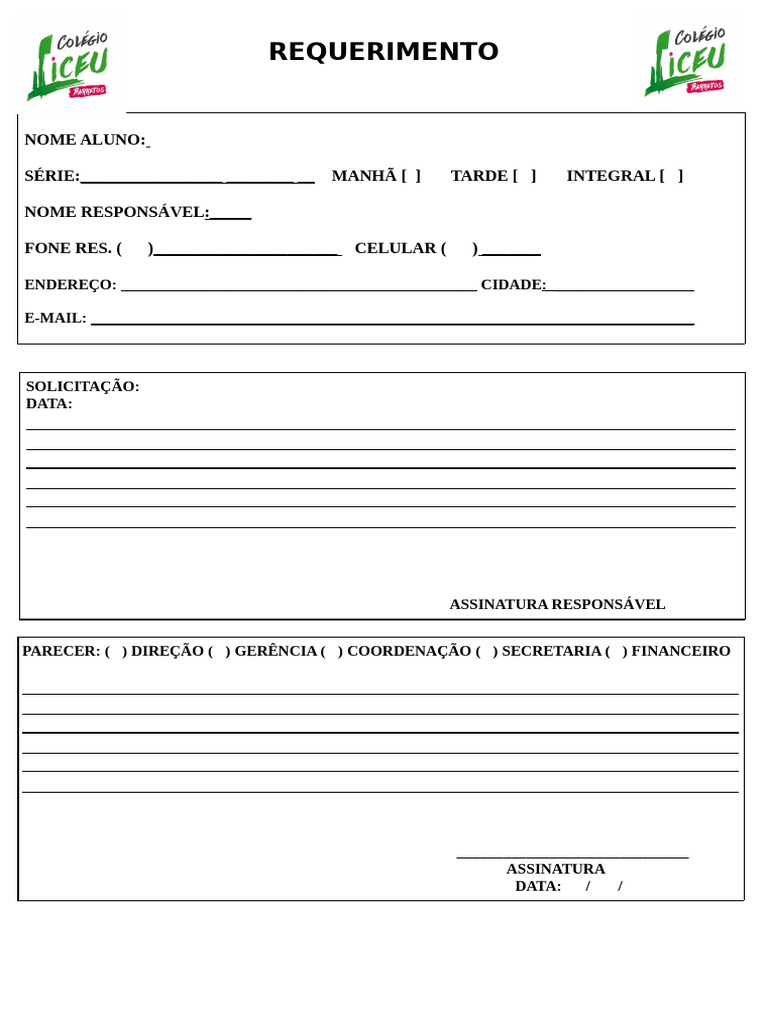 Requerimento Escolar para Alunos | PDF